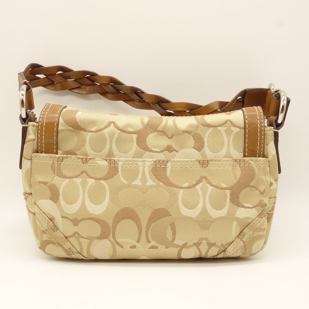 Coach Signature Logo Shoulder Bag Beige Canvas - Gem